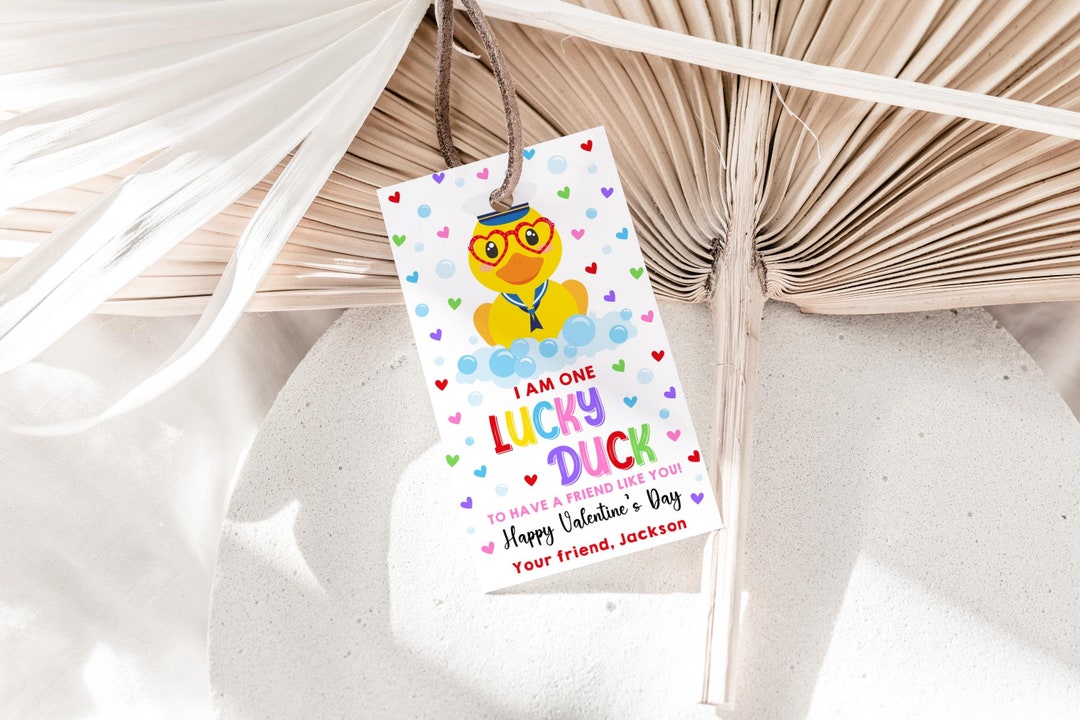 Editable Valentines Rubber Duck Gift Tag,one Lucky Duck Valentines Day ...