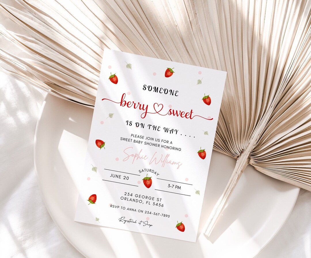 Editable Starwberry Berry Sweet Shower Invitation, Berry Sweet Baby ...