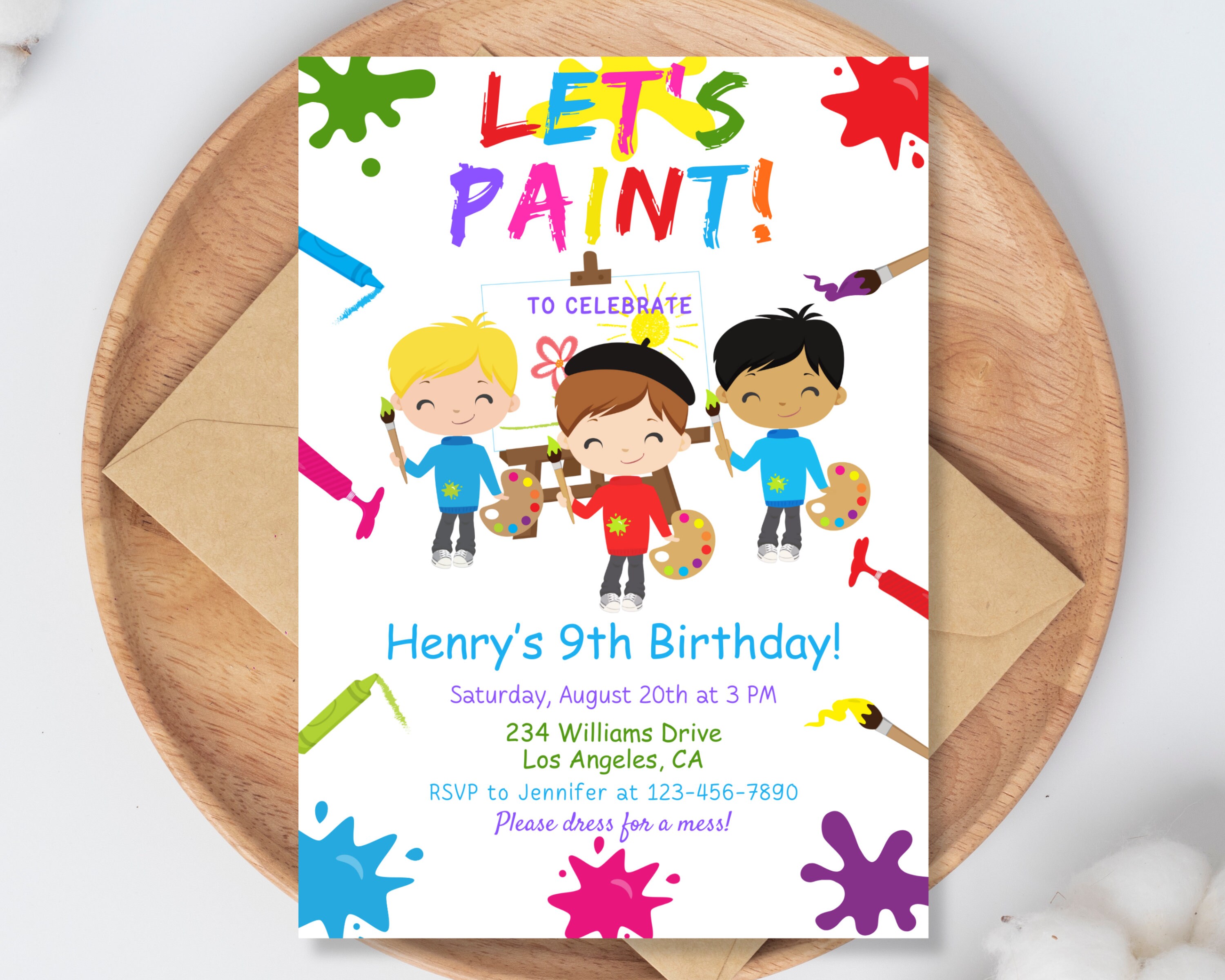 Editable Art Birthday Party Invitation, Arts Party Invite, Boys ...