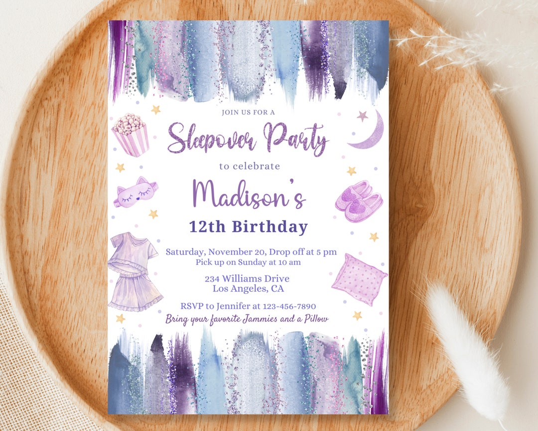 Slumber Party Birthday Invitation, Sleepover Party Birthday Invite ...