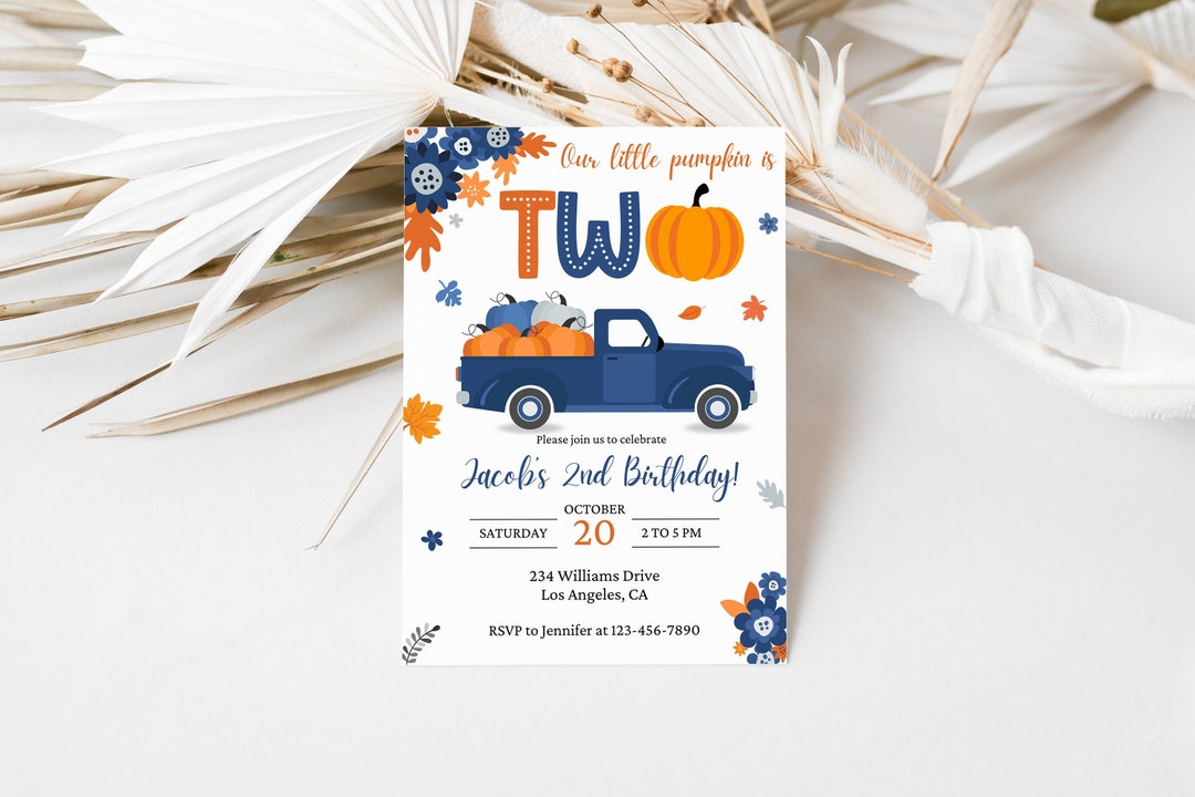 Our Little Pumpkin is Turning Two Invitation,fall 2nd Birthday Invite ...