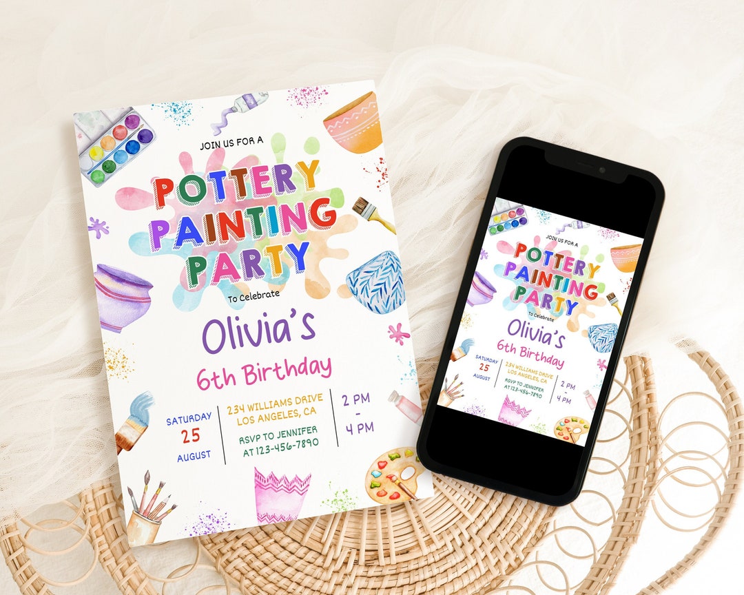 Pottery Painting Birthday Invitation, EDITABLE ART Painting Party ...