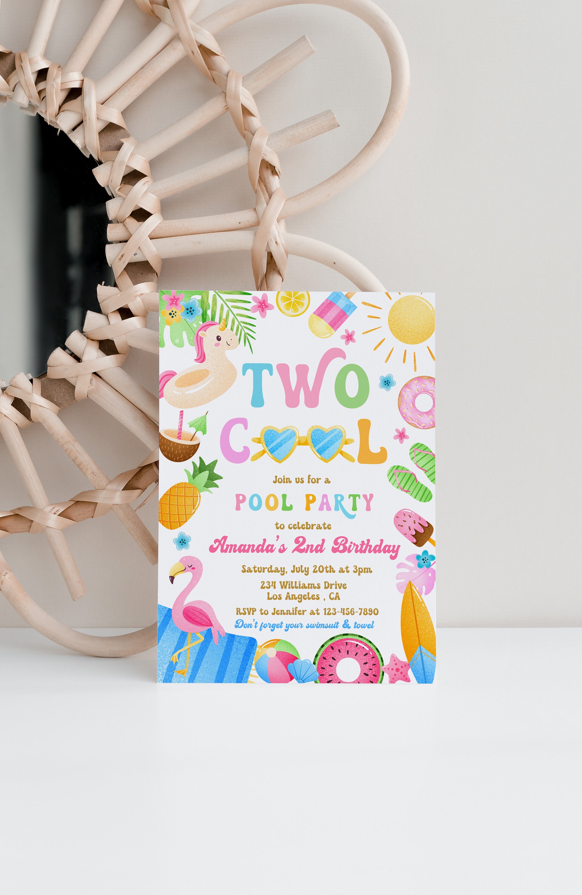 Two Cool Pool Party Birthday Invitation,editable Summer Tropical Splish ...