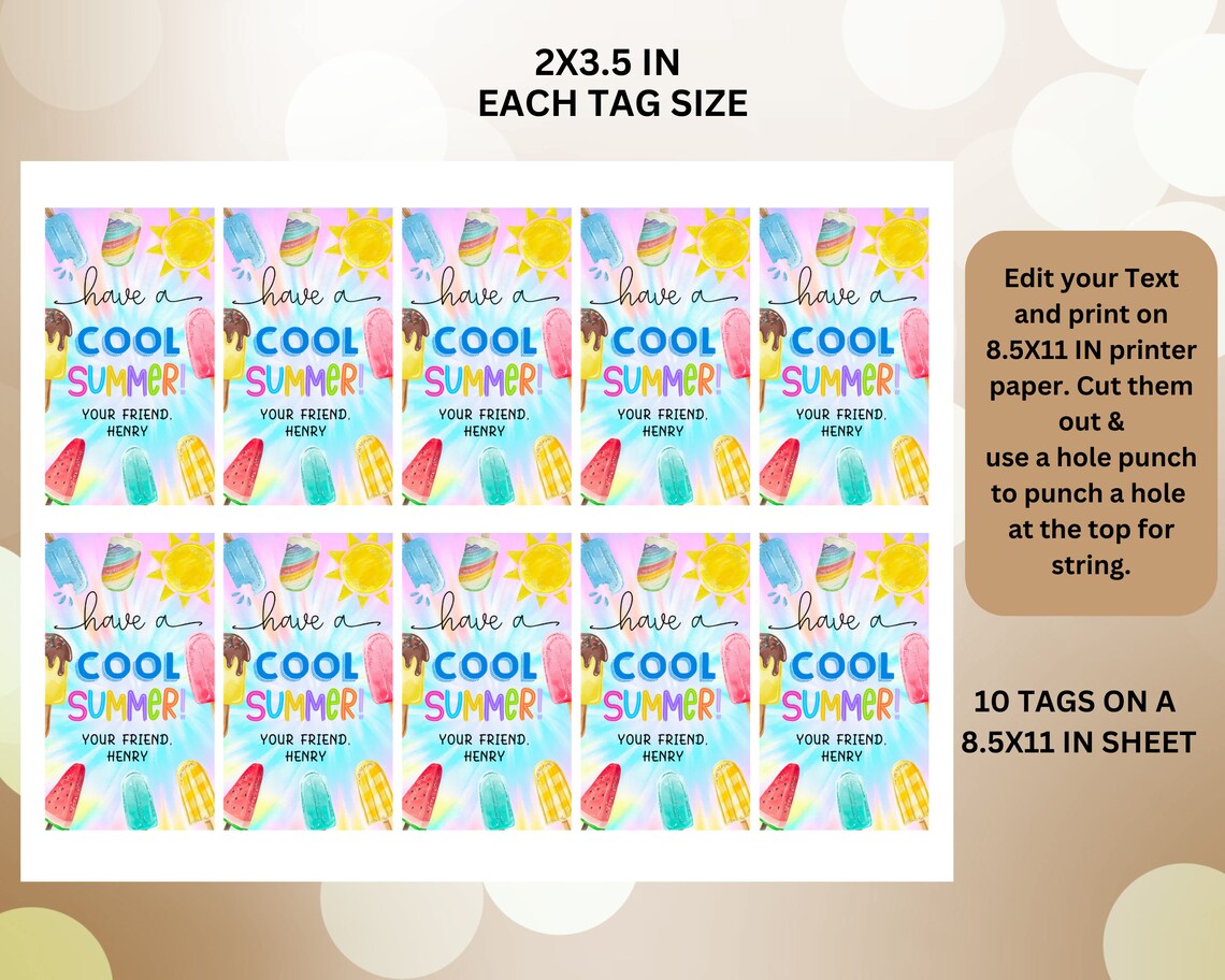End of School Year Gift Tags, Have a Cool Summer Sun Favor Tag, Teacher ...