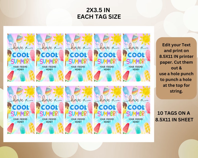 End of School Year Gift Tags, Have a Cool Summer Sun Favor Tag, Teacher ...