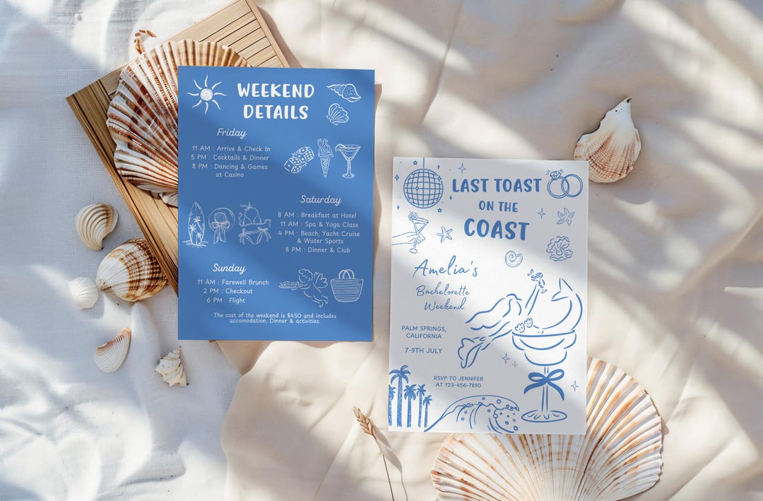 Last Toast on the Coast Invitation,editable Coastal Beach Bachelorette ...