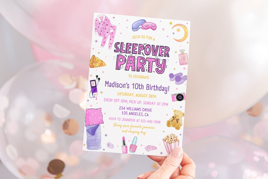Sleepover Party Birthday Invitation, Editable Slumber Birthday Invite ...