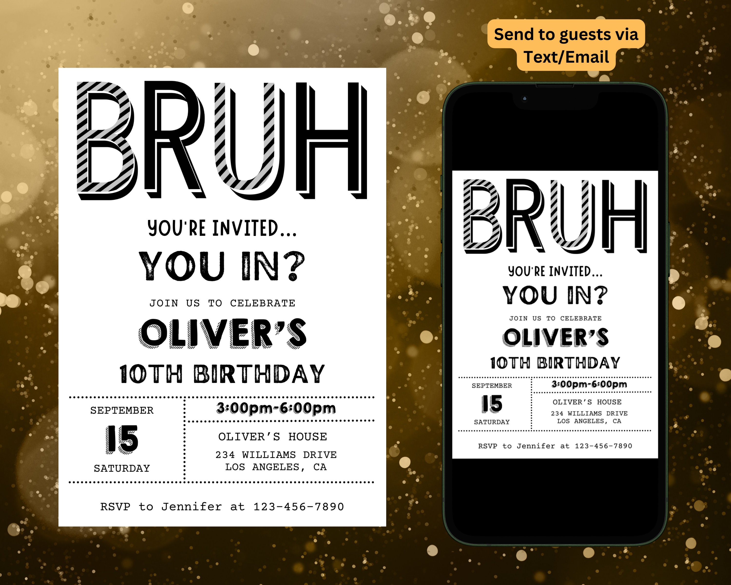 Monochromatic Gaming Bruh Birthday Party Invitation, Bruh It's My ...