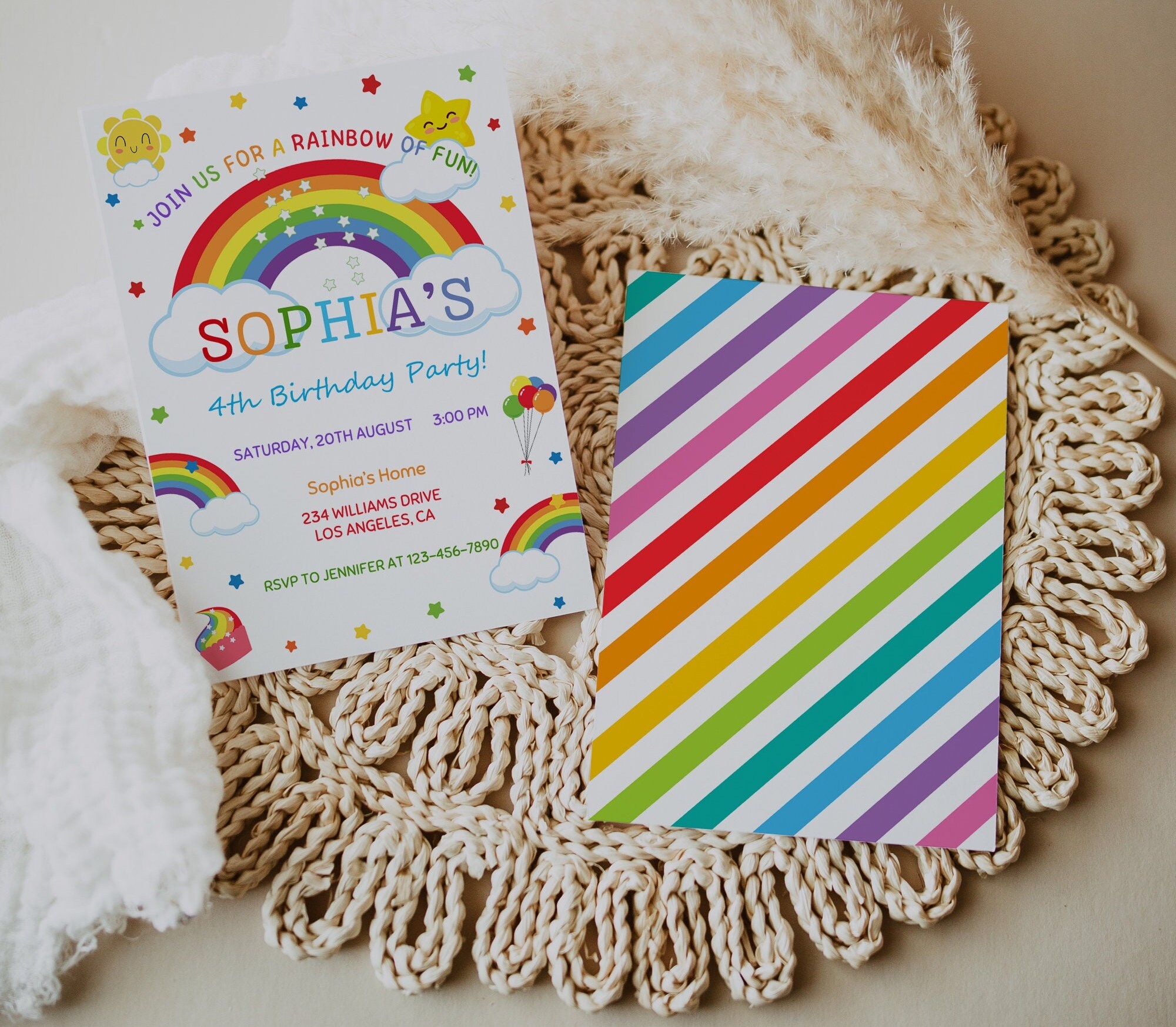 Rainbow Birthday Party Invitation, Rainbow Invite,stars Modern Rainbow ...