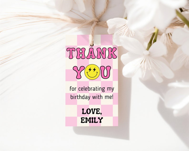 Smiley Face Thank You Gift Tag, Preppy Retro Smiley Happy Face Favor ...