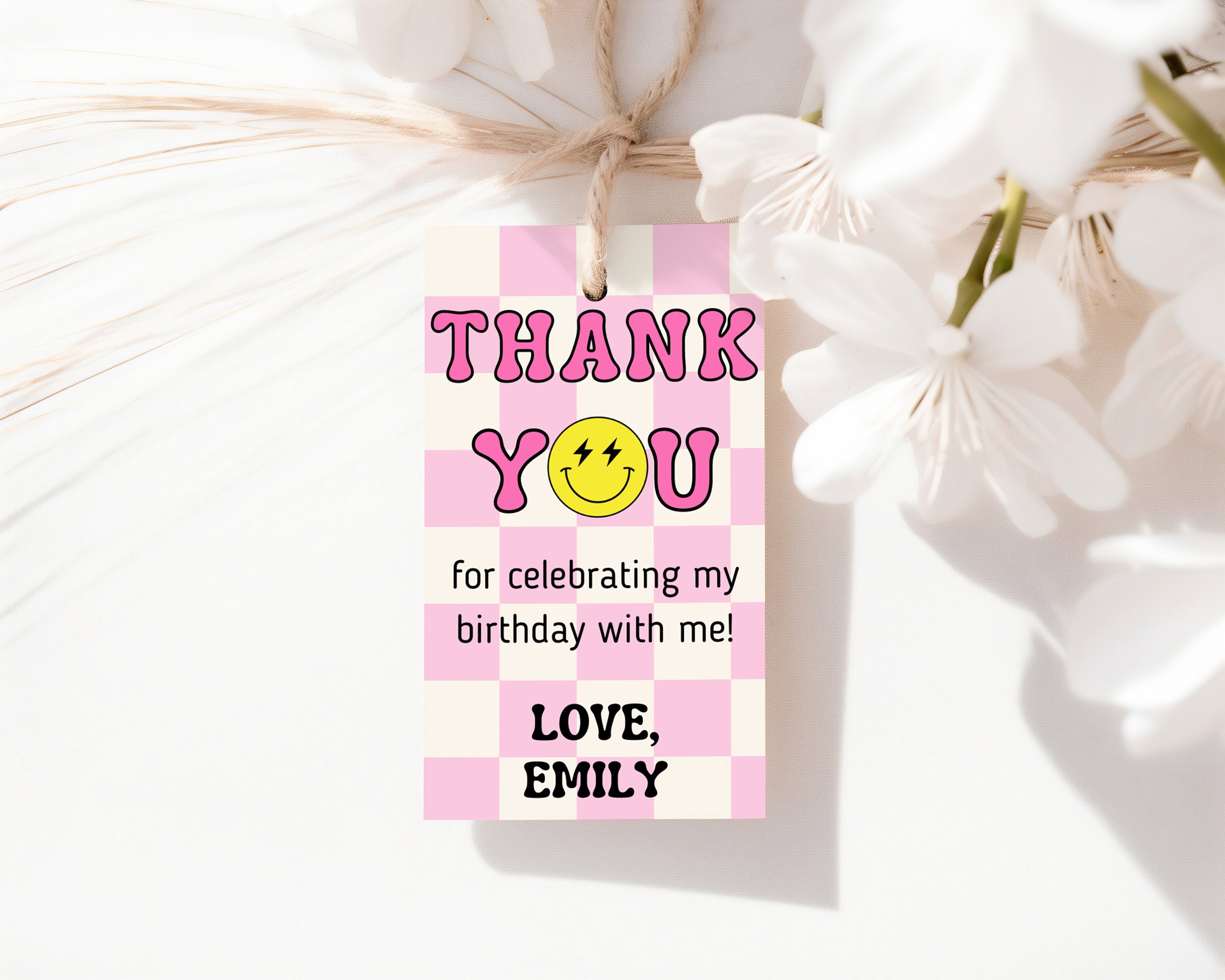 Smiley Face Thank You Gift Tag, Preppy Retro Smiley Happy Face Favor ...