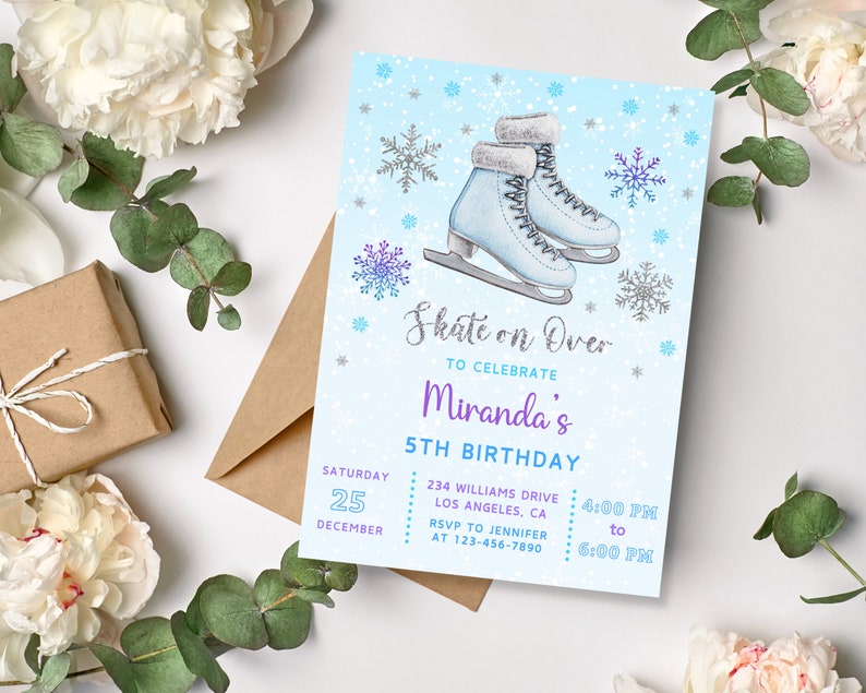 Ice Skating Birthday Party Invitation, Ice Skating Invite, EDITABLE ...