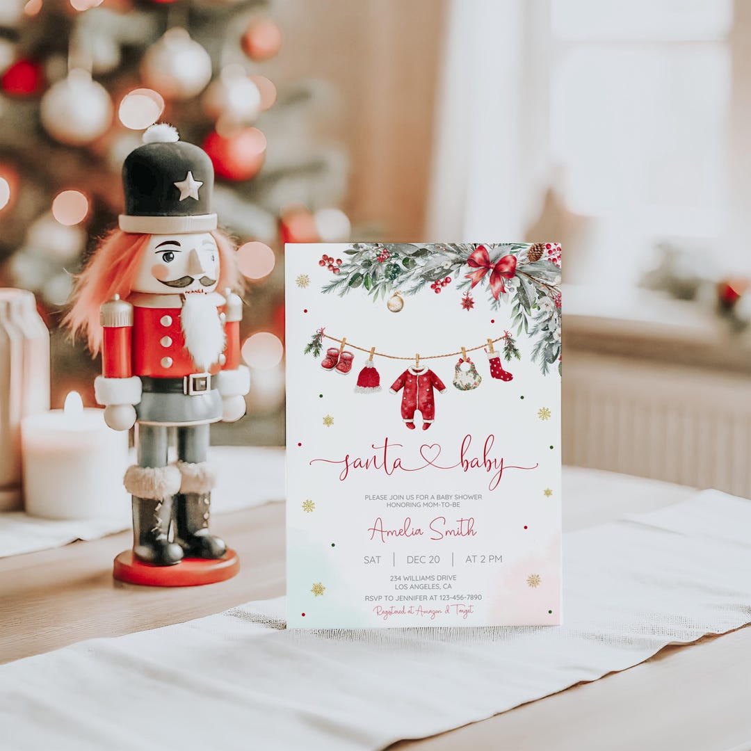 Christmas Baby Shower Invitation, Santa Baby Shower Invitation, Winter ...