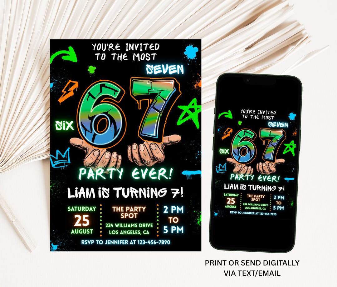 6-7 Boys Birthday Party Invitation: Six Seven Meme Birthday, Boys 7th ...