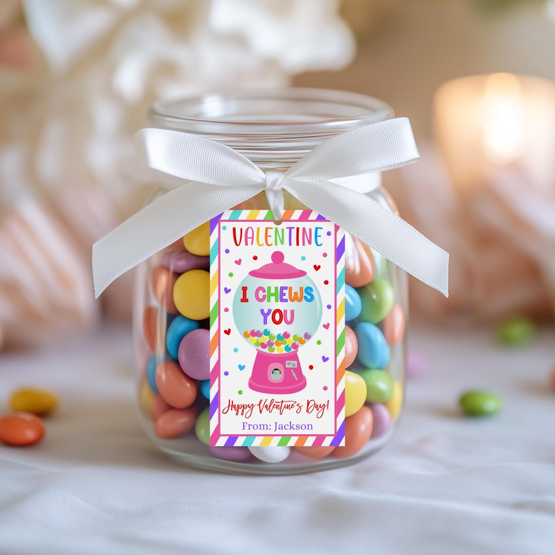 Editable Bubblegum Valentines Gift Tag,valentine I Chews You Valentine ...
