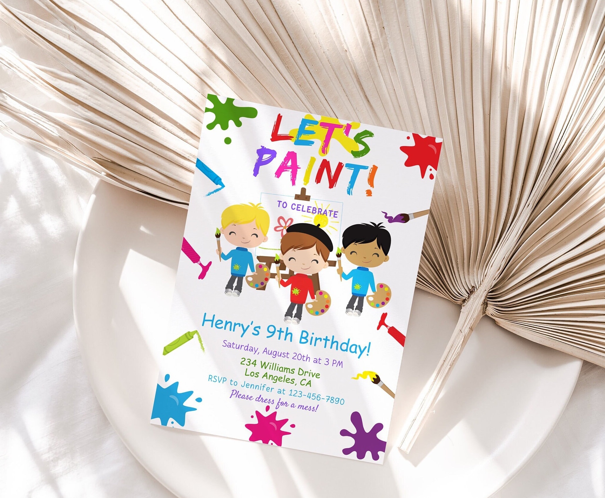 Editable Art Birthday Party Invitation, Arts Party Invite, Boys ...