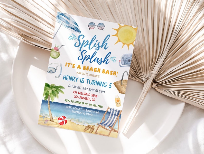 Splish Splash Pool Party Birthday Invitation,pool Party Girl Boy Summer ...