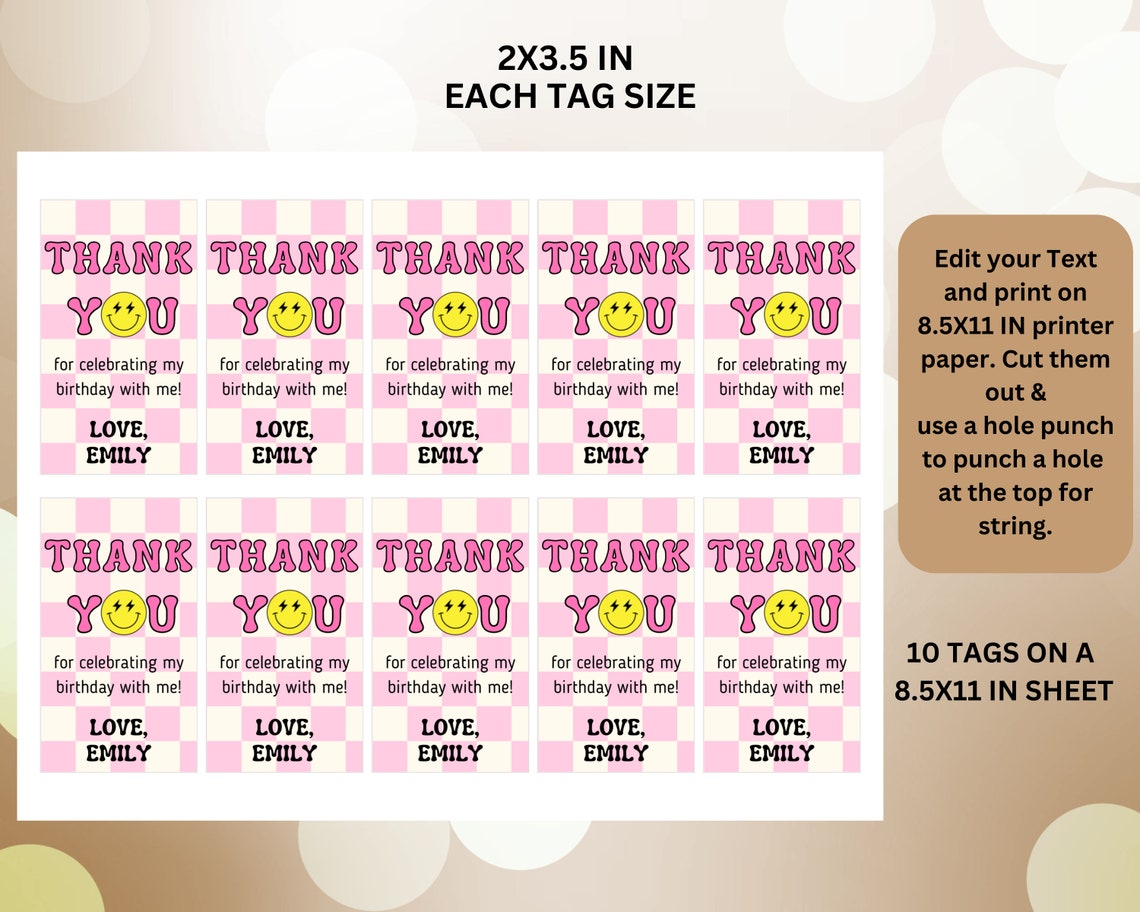 Smiley Face Thank You Gift Tag, Preppy Retro Smiley Happy Face Favor ...