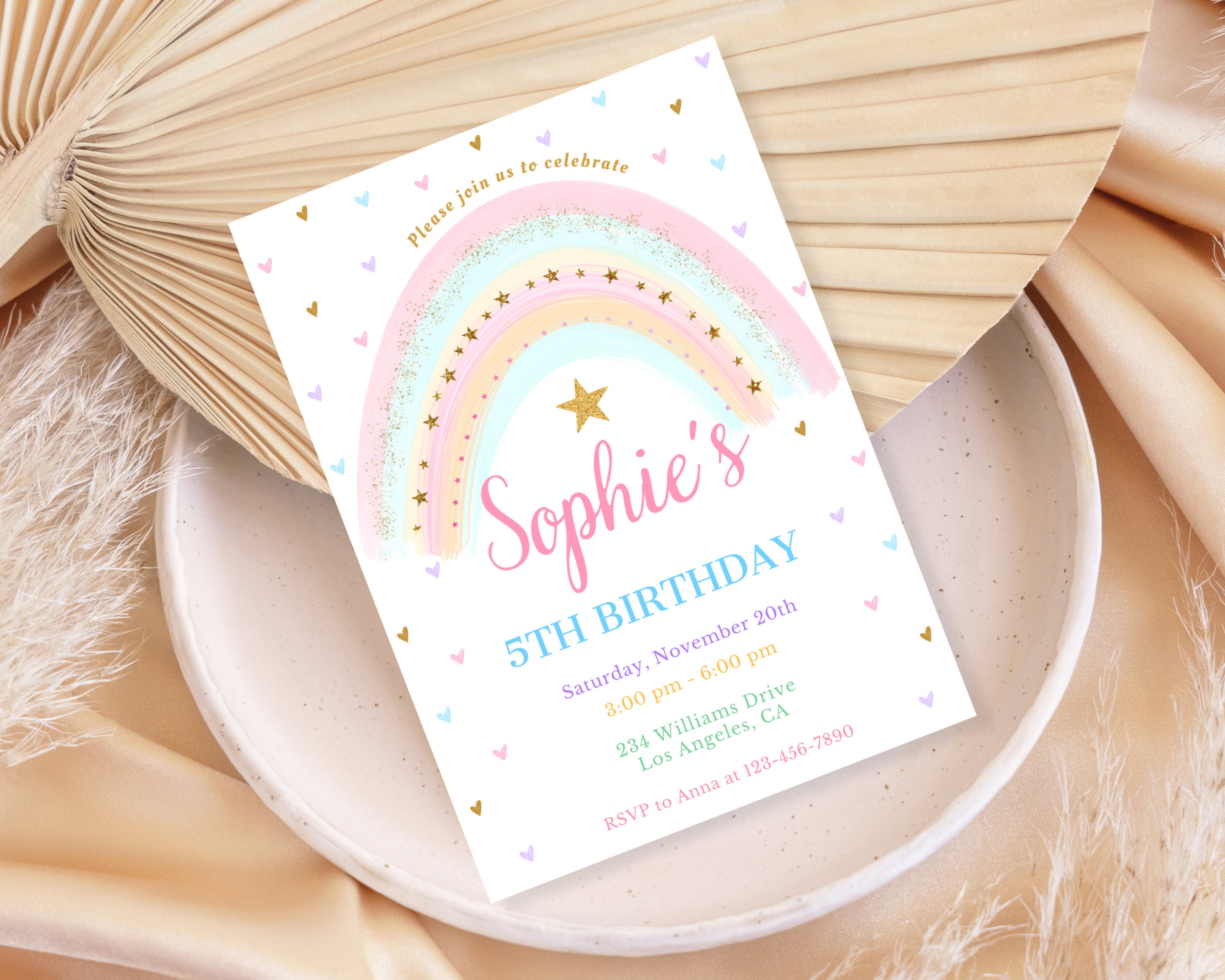 Rainbow Birthday Party Invitation, Colorful Pastel Rainbow Party Invite ...