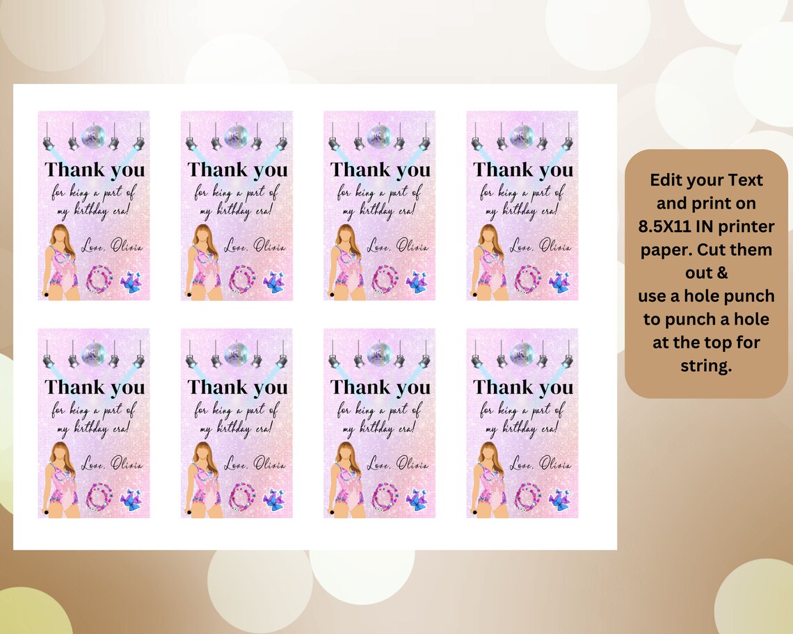 Editable Birthday Era Party Gift Tag, Era Thank You Tags, Eras Birthday ...