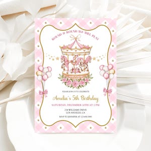 Carousel Birthday Invitation,editable Pink Carousel Horse Party ...