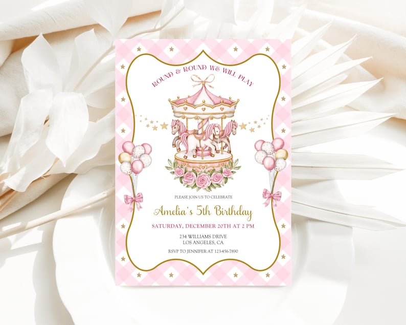 Carousel Birthday Invitation: Pink Pony Party Template (instant ...