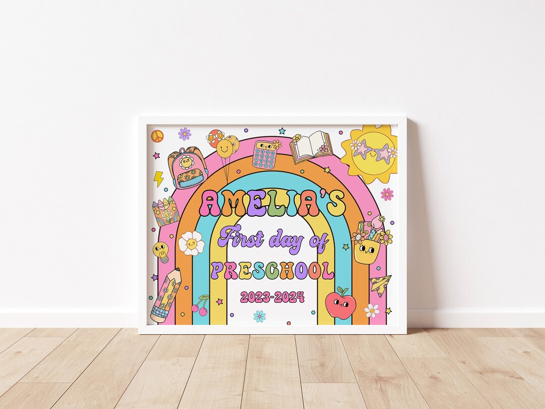 FIRST Day of School Sign, EDITABLE DIY Printable Groovy Back to School ...