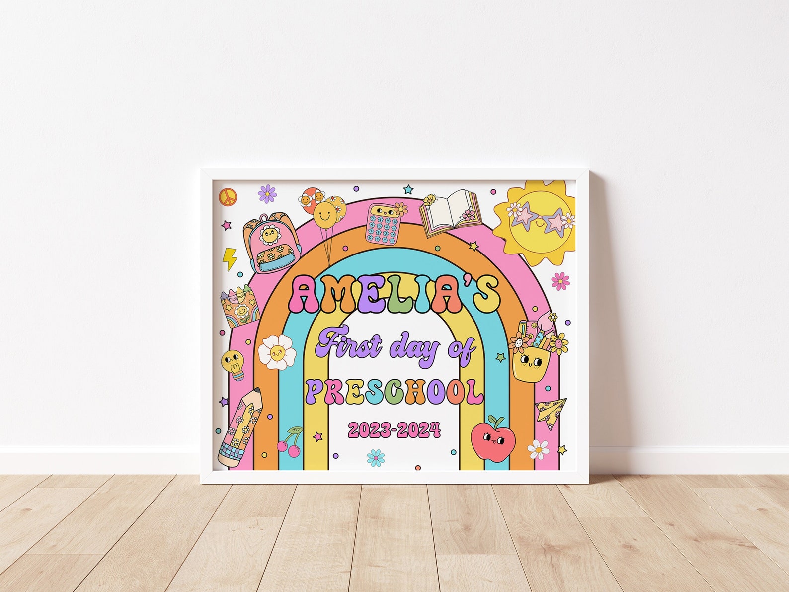 FIRST Day of School Sign, EDITABLE DIY Printable Groovy Back to School ...