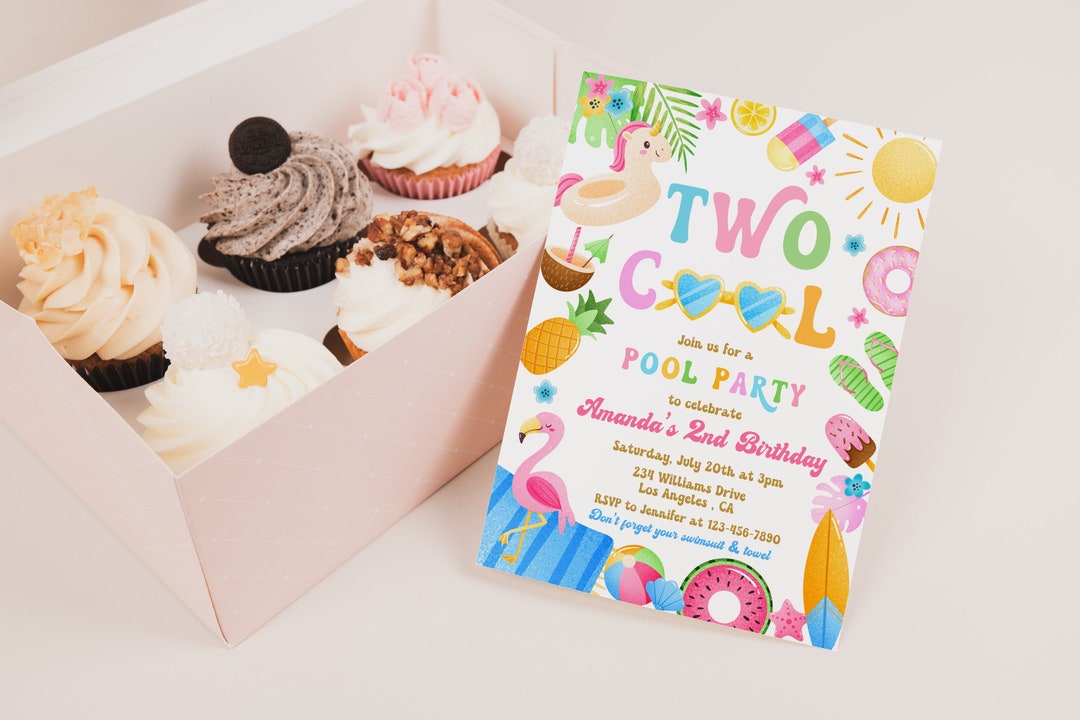 Two Cool Pool Party Birthday Invitation,editable Summer Tropical Splish ...