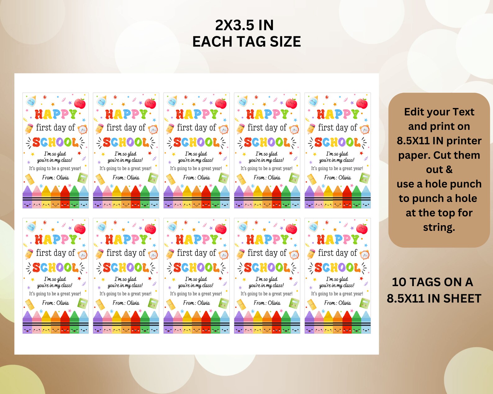Happy First Day of School Tag, Back to School Favor Tags, Printable ...
