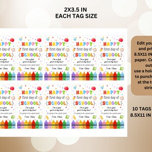 Happy First Day of School Tag, Back to School Favor Tags, Printable ...