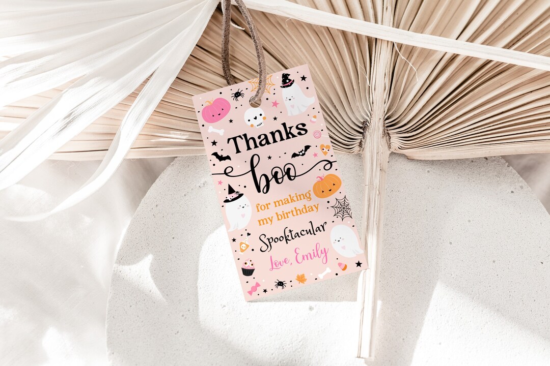 Halloween Birthday Thank You Favor Gift Tags Costume Party Girl Pink ...