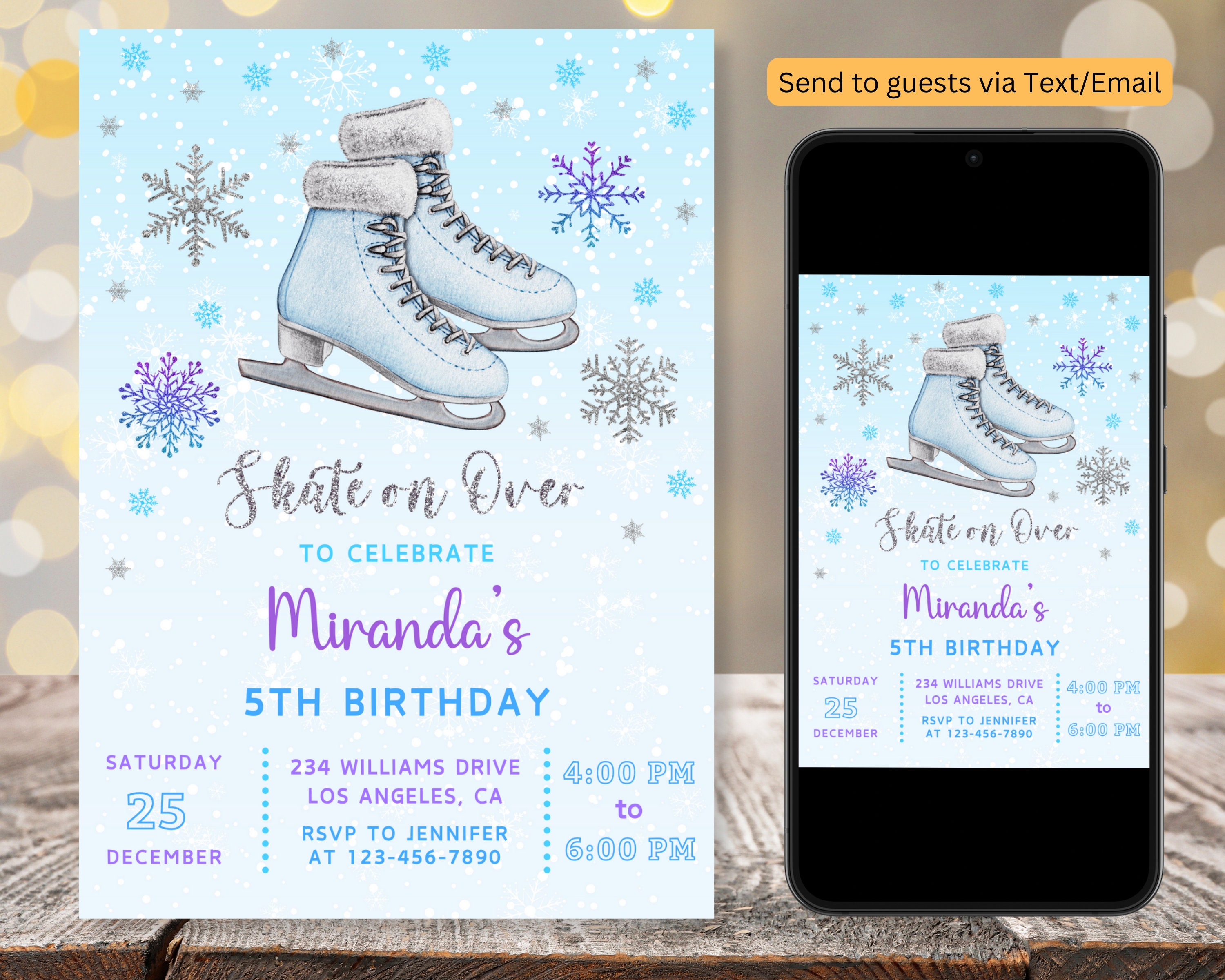 Ice Skating Birthday Party Invitation, Ice Skating Invite, EDITABLE ...