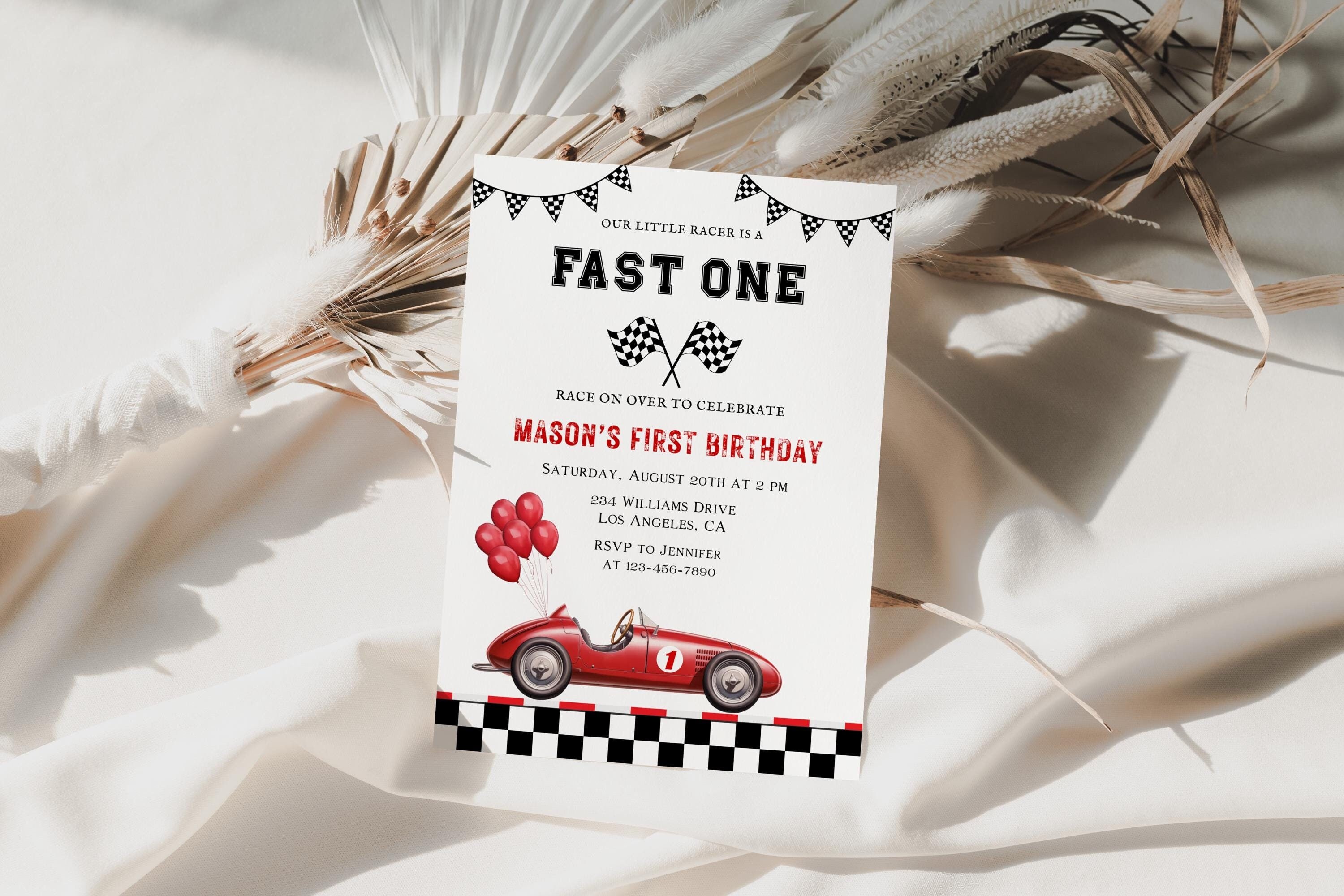 Editable Fast ONE Birthday Invitation, Race Car 1st Birthday Invite ...