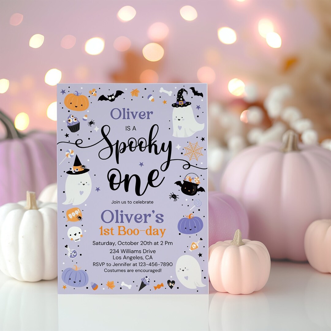 Spooky One Halloween Birthday Invitation, EDITABLE Purple Halloween ...