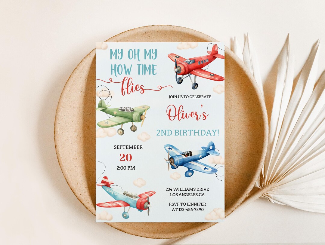 Airplane Birthday Invitation:time Flies Theme(printable,instant ...