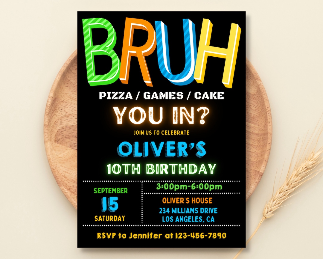 Bruh Birthday Party Invitation,boy Sleepover Gaming It's My Birthday ...