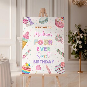 Four Ever Sweet Birthday Party Welcome Sign Poster,candy Land 4th ...