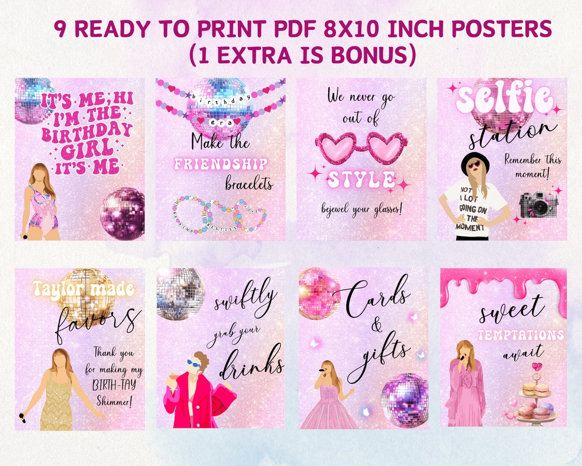 Printable Eras Birthday Party Signs, Digital Tay Birthday Bundle,it's ...