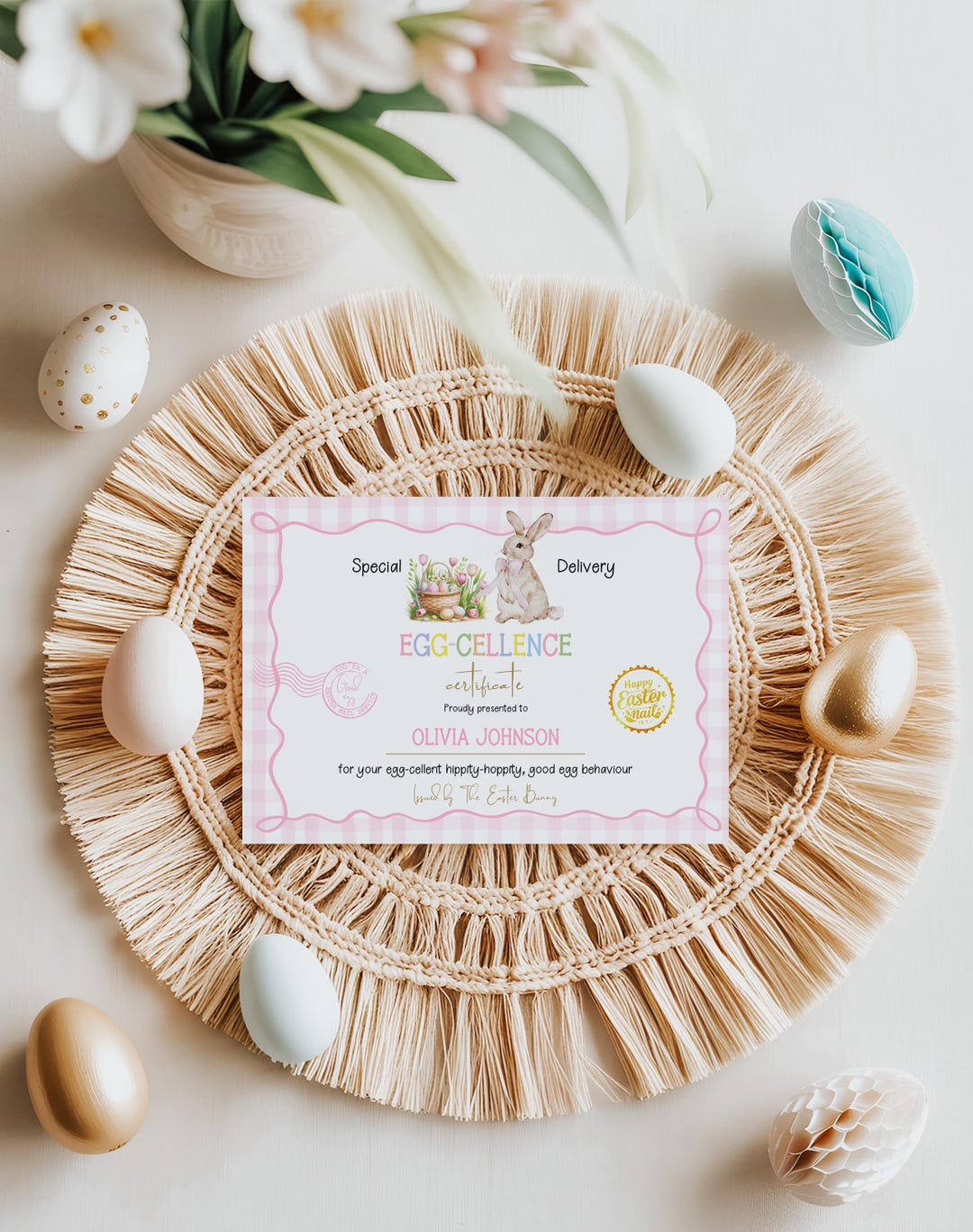 Editable Easter Bunny Certificate: Pink Easter Award (digital Download ...