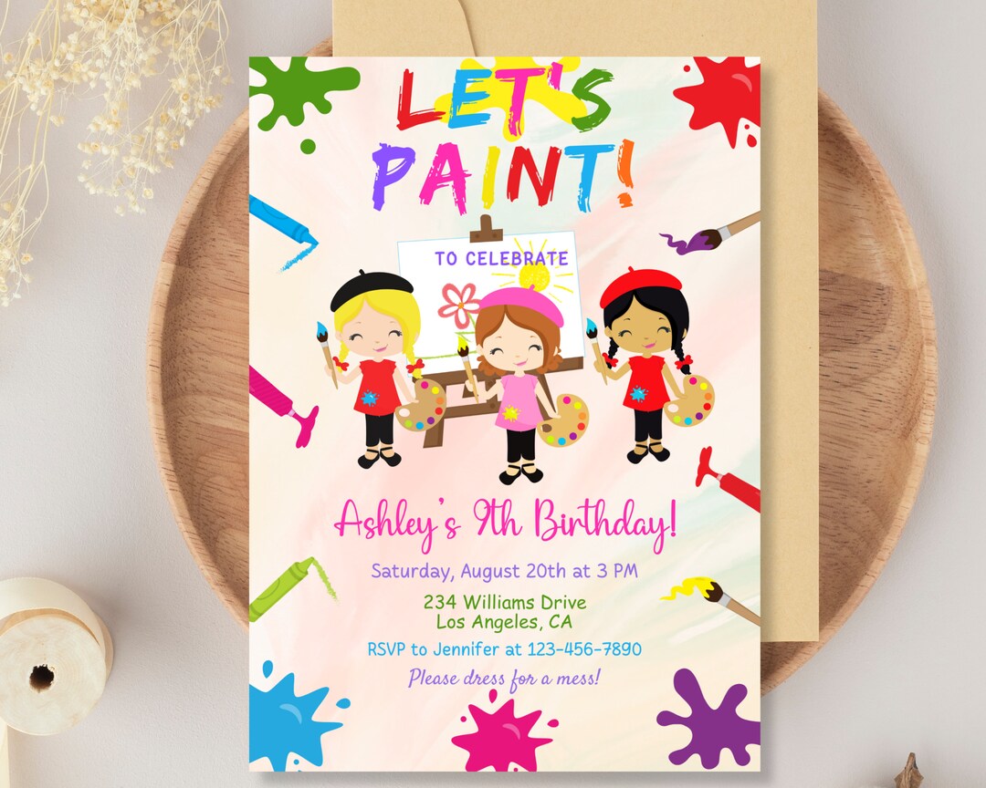 Art Birthday Party Invitation, Arts Painting Theme Party Invite,art ...