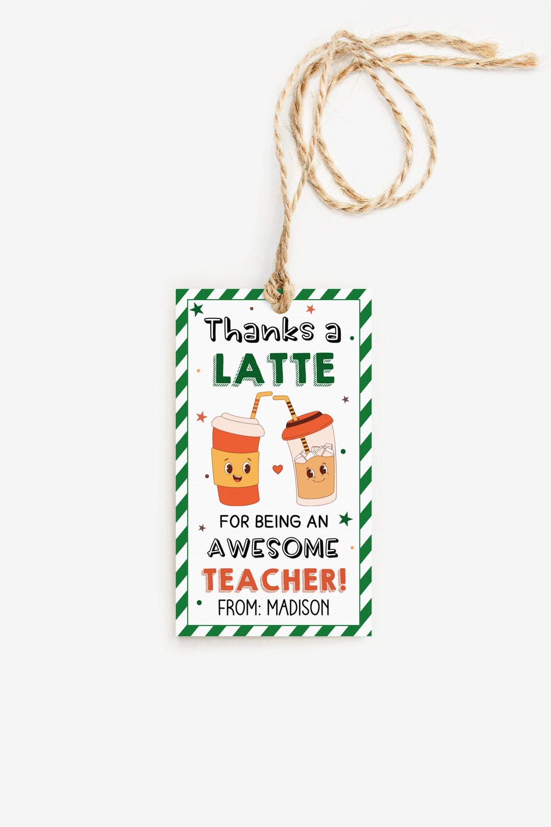Coffee Teacher Appreciation Gift Tag Printable,thanks A Latte Tag ...