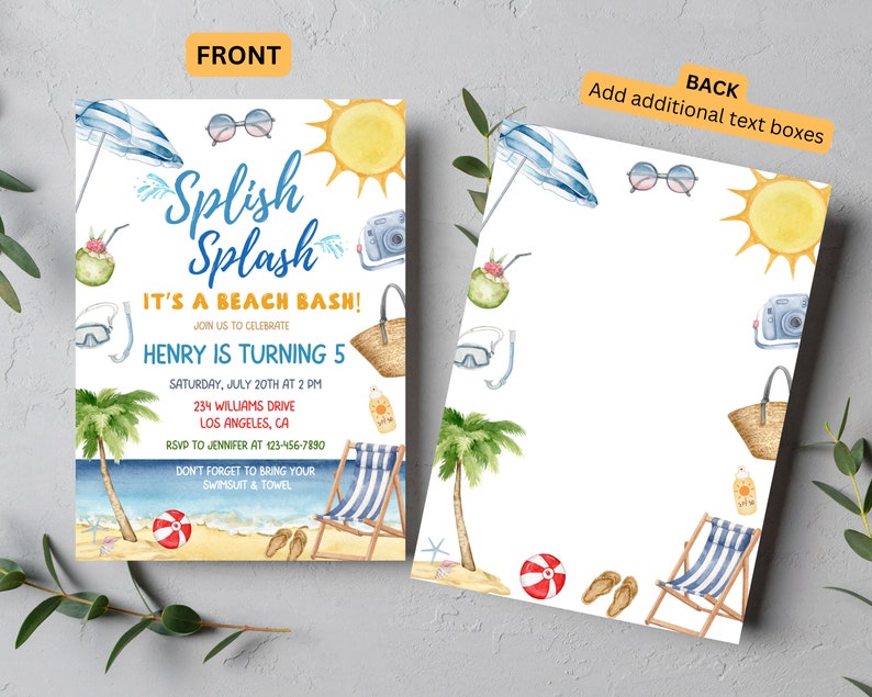 Splish Splash Pool Party Birthday Invitation,pool Party Girl Boy Summer ...