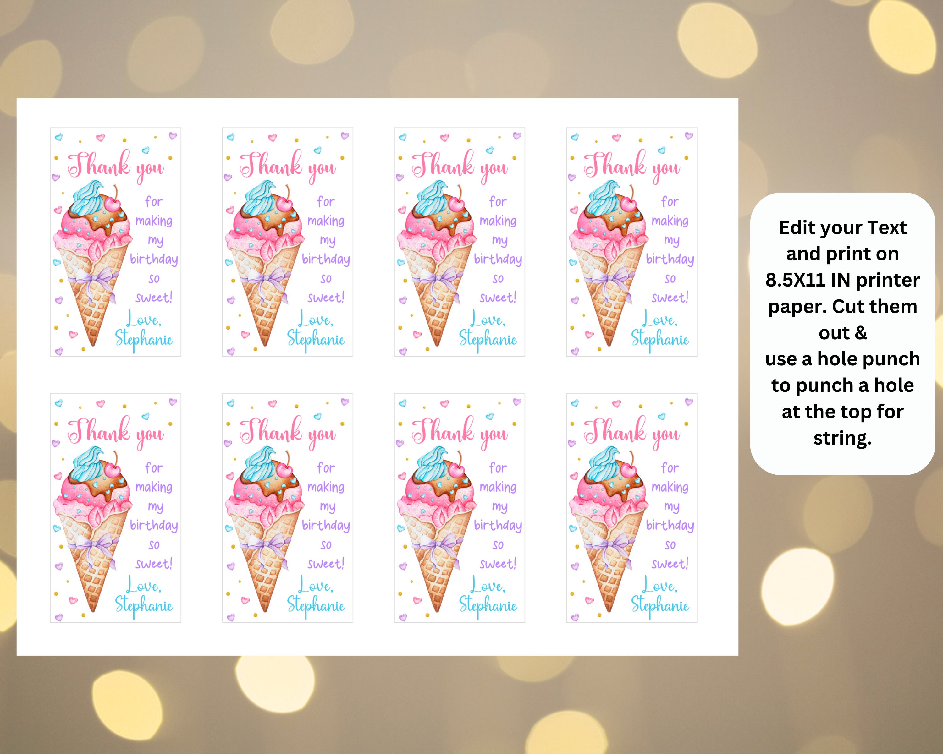 Ice Cream Party Thank You Tags, Ice Cream Favor Tag Ice Cream Party ...