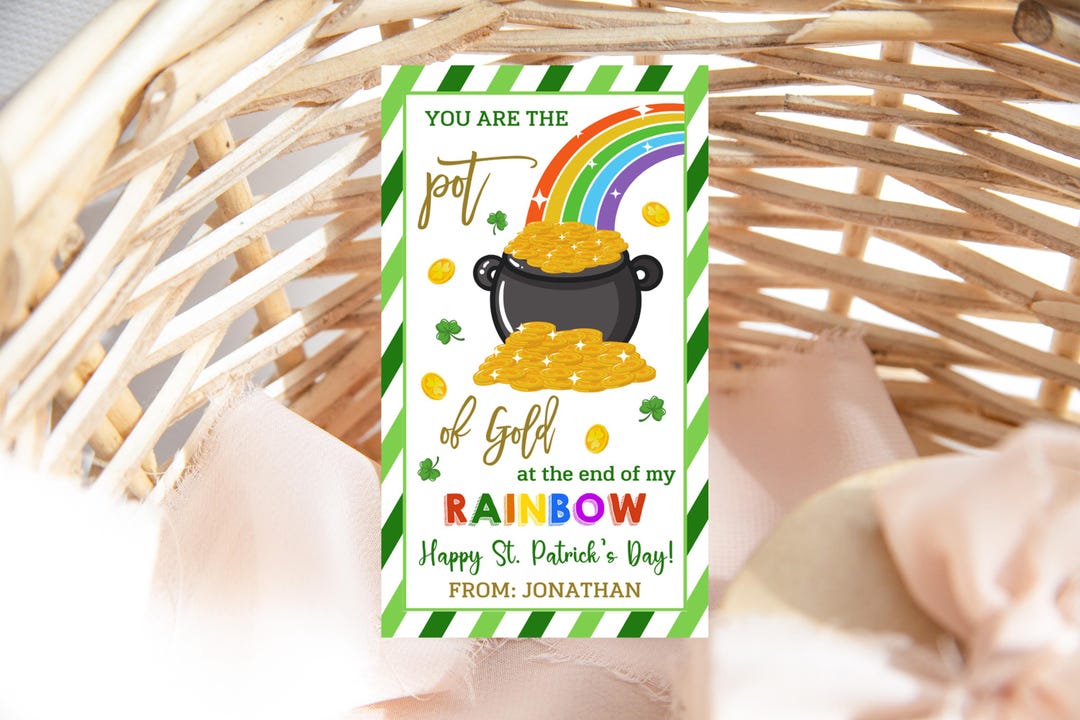 St.patrick's Day Gift Tag,pot of Gold Rainbow Gift Tag,kids Classroom ...