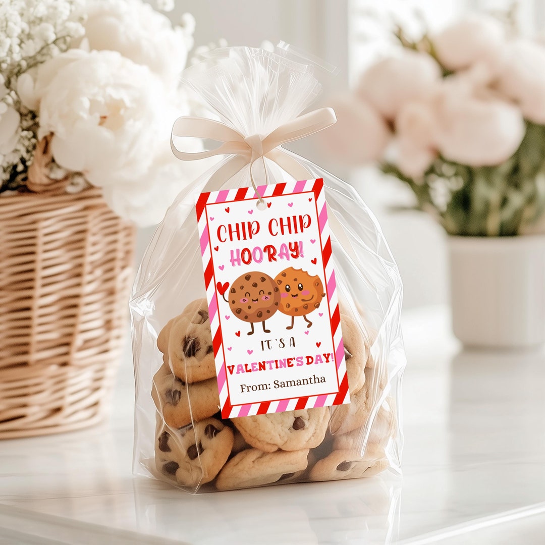 Valentine Cookie Gift Tag: Chip Chip Hooray Treat Bag Label, Valentine ...