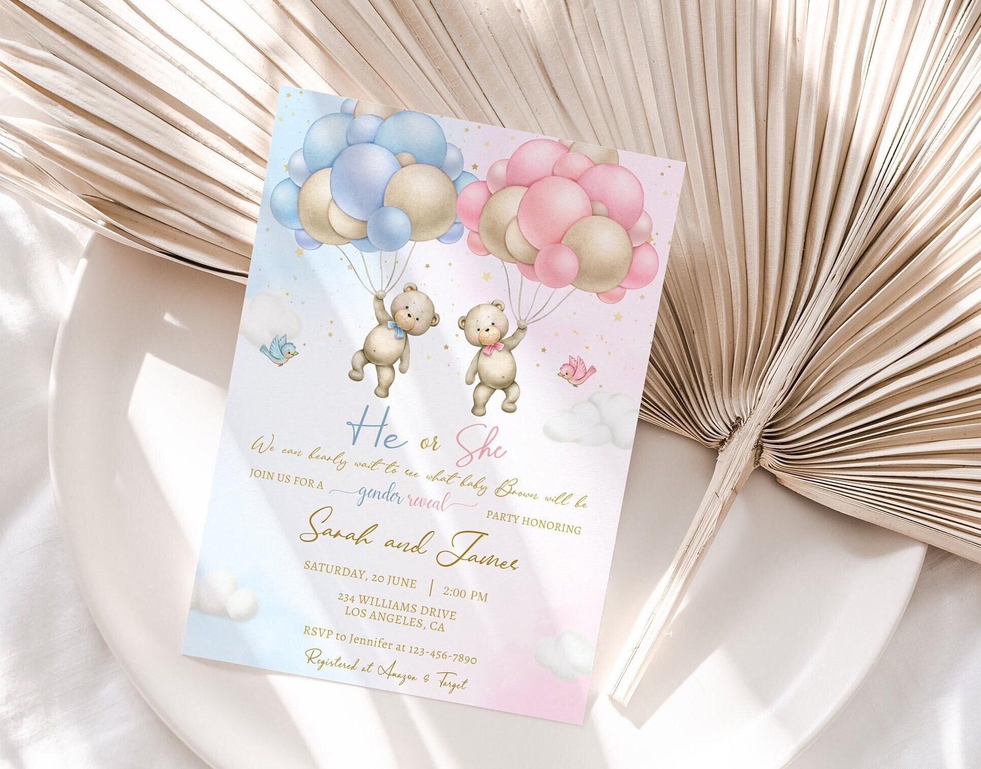 Teddy Bears Gender Reveal Invitation,baby Boy or Girl Gender Reveal ...
