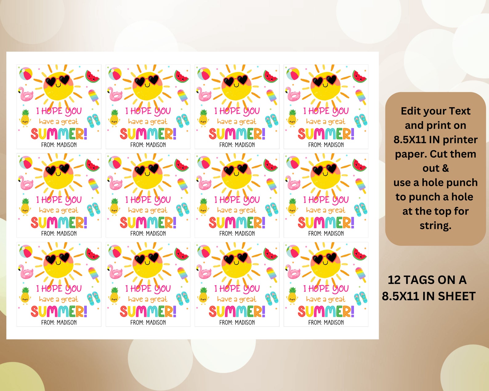 Summer Gift Tags, I Hope You Have A Great Summer Printable Gift Tag ...