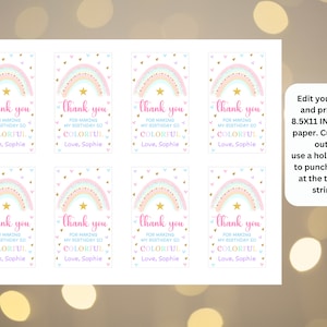 Rainbow Birthday Thank You Tag, Pastel Rainbow Party Gift Tags, Rainbow ...