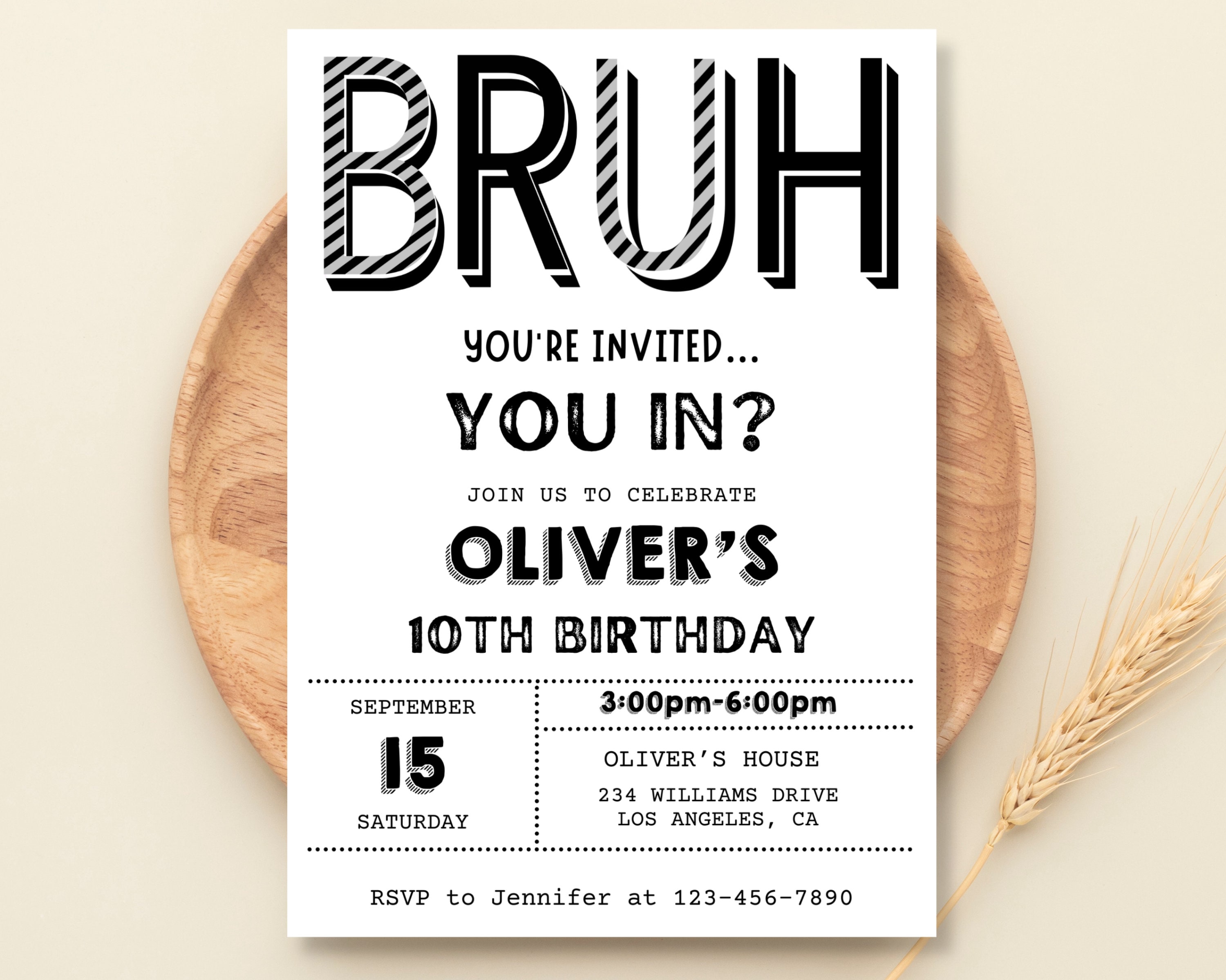 Monochromatic Gaming Bruh Birthday Party Invitation, Bruh It's My ...